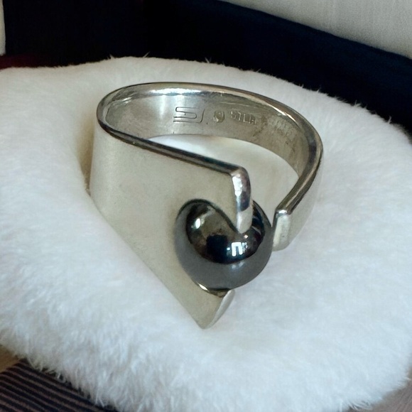 Jewelry | Stunning Estate Sj Modernist Hematite Sterling Silver Ring ...